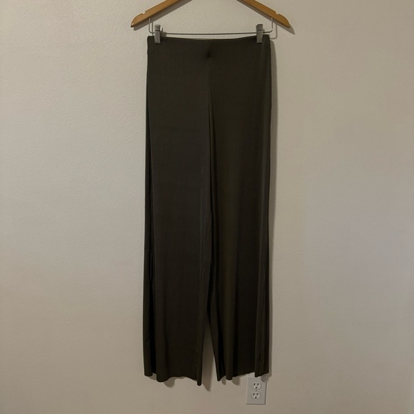 Mango | Pants & Jumpsuits | Mng Mango Wide Leg Ribbed Pants Olive Green ...